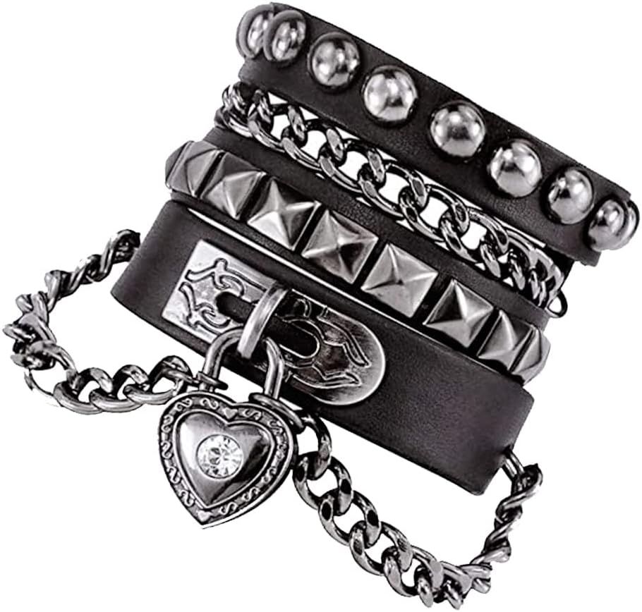 Amazon.com: NIGHTCRUZ Punk Leather Chain Bracelet, Goth Leather ...