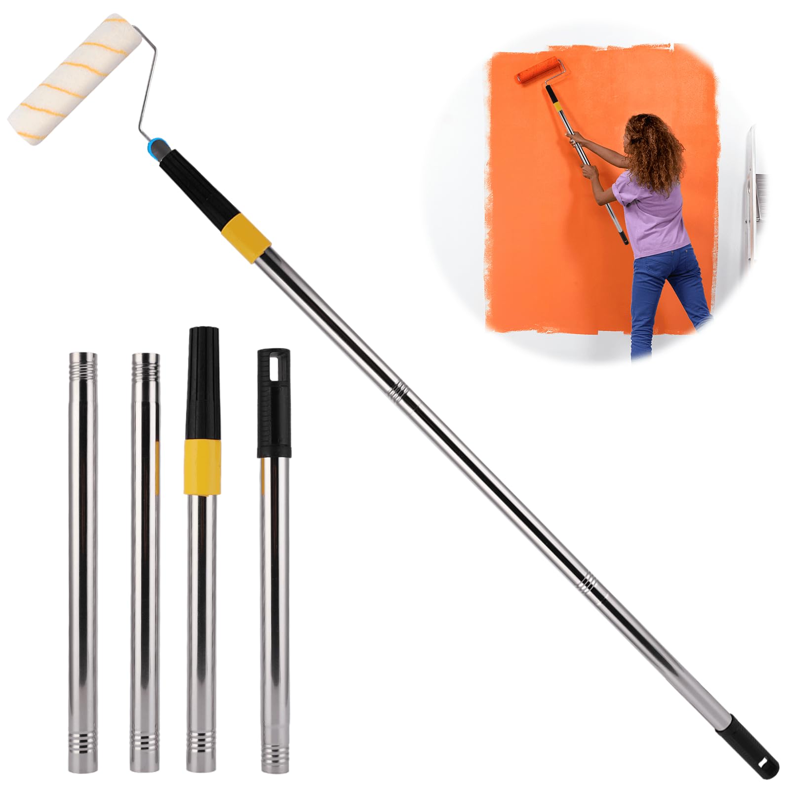 PCXWTLN Paint Roller Extension Poles - 1.2m Stainless Steel Paint Brush ...