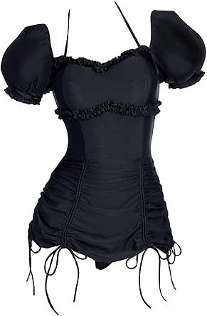 MEOWCOS Goth Swimsuit Vintage Retro Sleeves Bathing Suit Dark Style ...