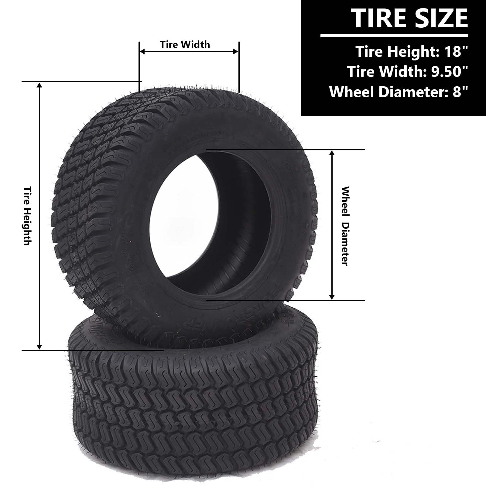 Snapklik.com : Set Of 2 Turf Tires, 18x9.5-8-4PR Lawn Mower Tire ...