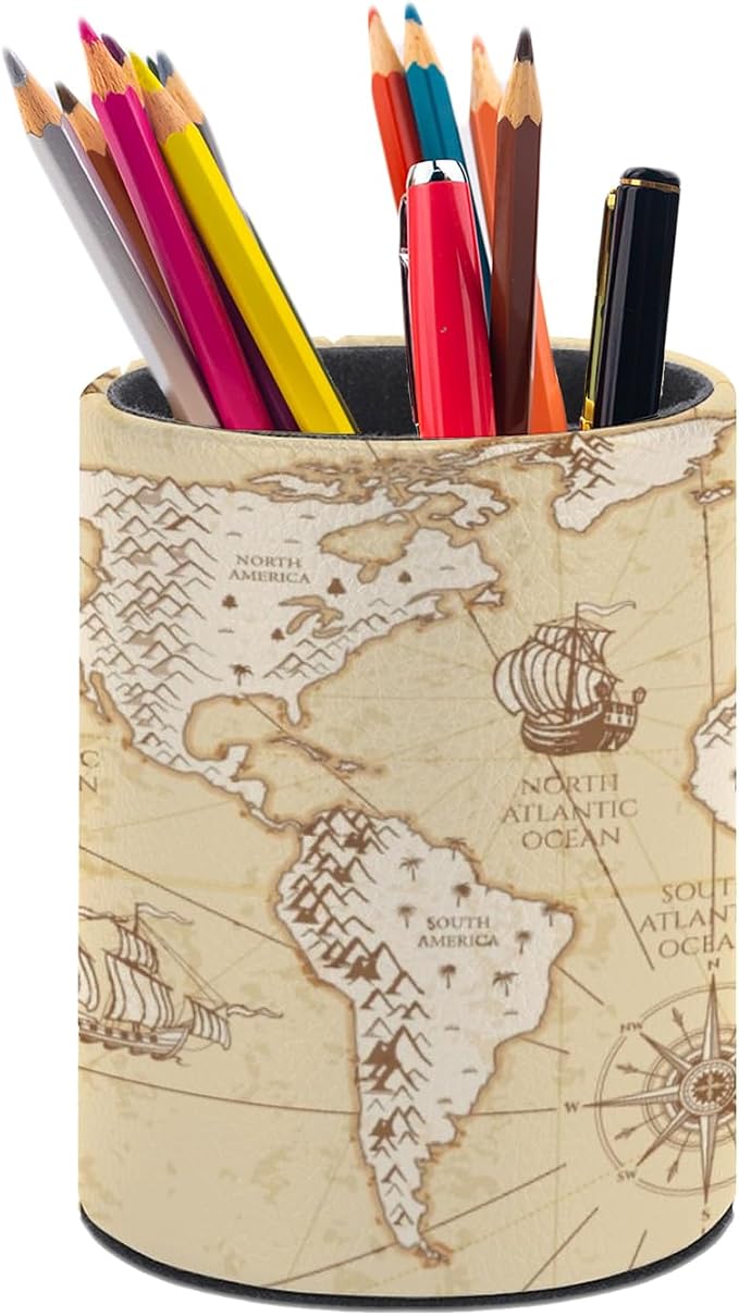 Amazon.com: XUWU Vintage World Map Pen Holder Pencil Organizer Cute ...