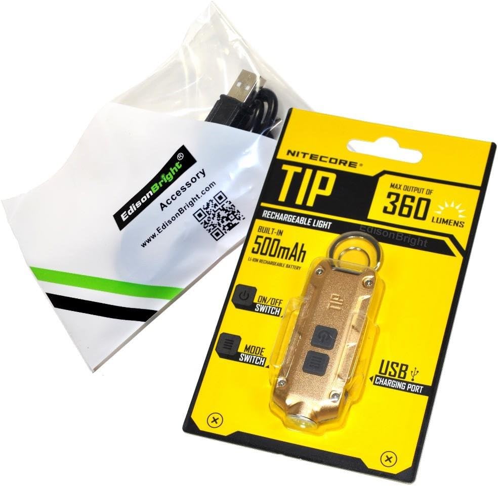 Nitecore TIP keychain flashlight; 360 lumen USB rechargeable; gold ...