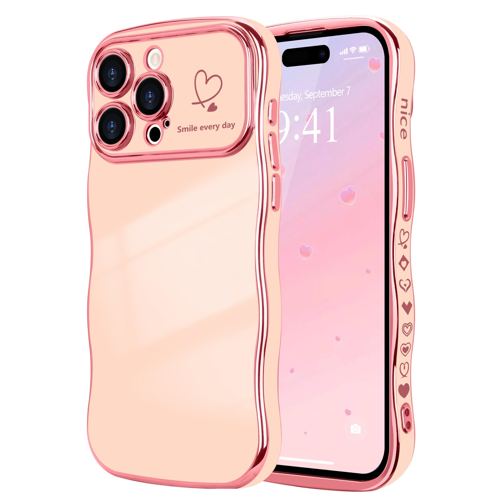 Amazon.com: LCHULLE for iPhone 15 Pro Max Case for Women Girls, Cute Wave Frame Curly Shape with ...