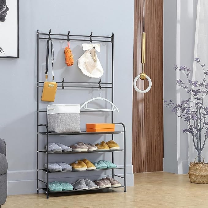 Kresal Coat and Shoe Rack, Metal Freestanding Coat Rack Entryway ...