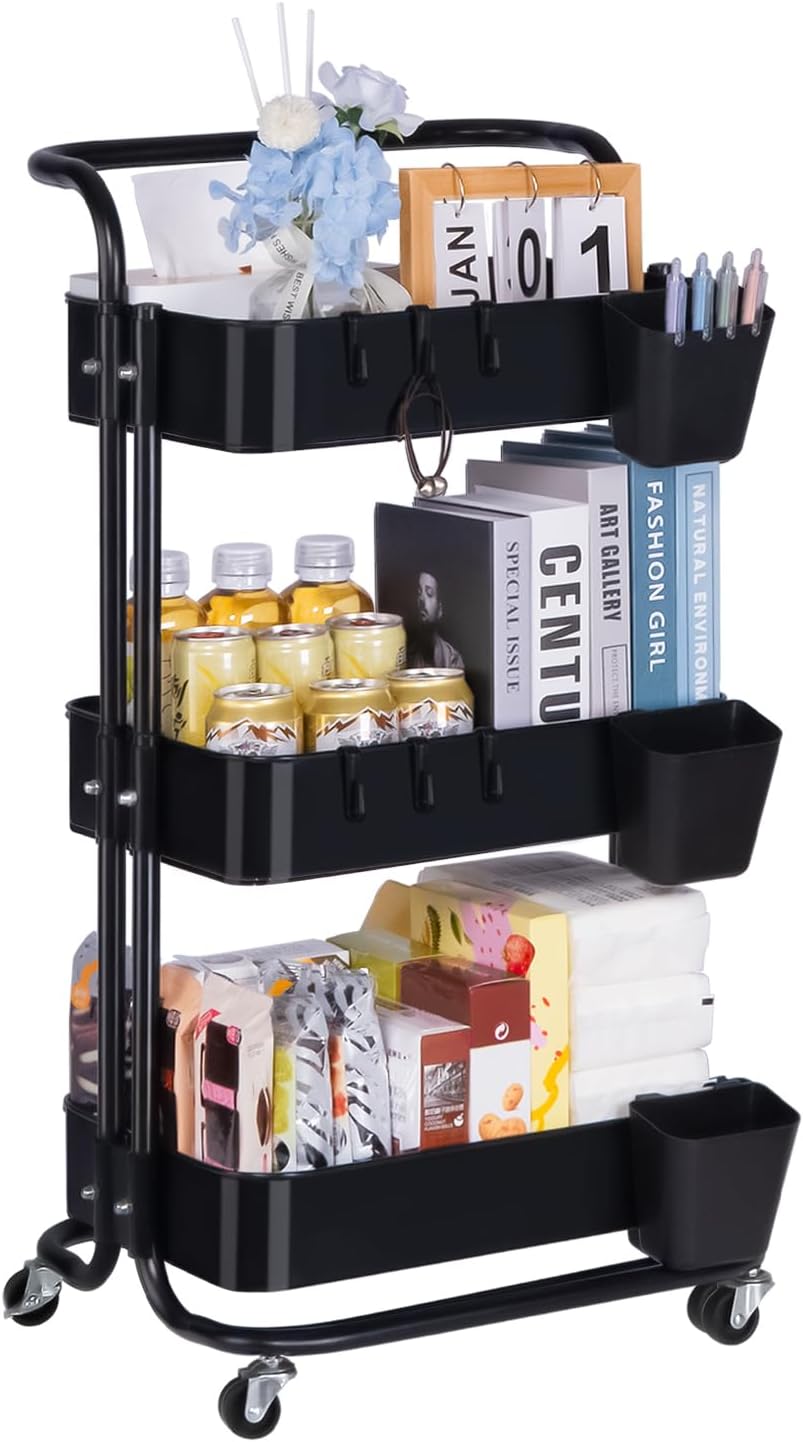 Amazon Basics 3-Tier Multi-Purpose Trolley with Handle - Black : Amazon ...