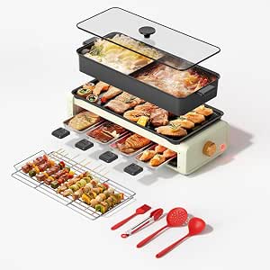 Amazon.com: AORAN Smokeless Indoor Grill With Hot Pot – 1800W Electric ...