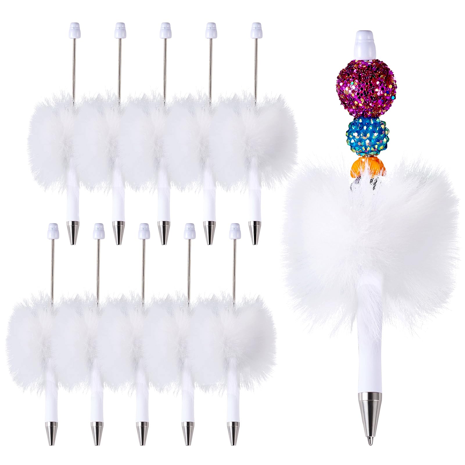 Amazon.com : Beadthoven 10pcs Fluffy Beadable Pens, Cute Plush Ball ...