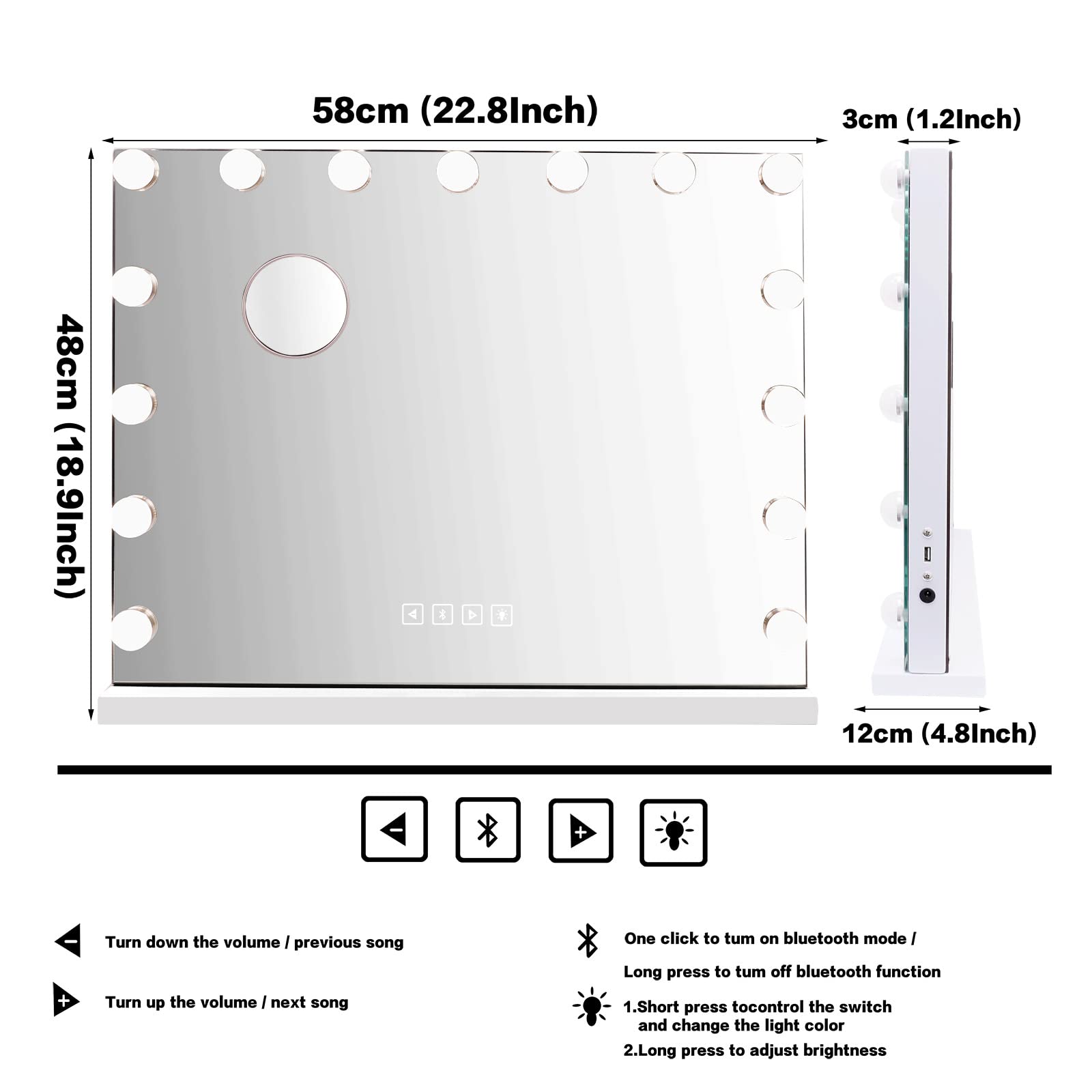 Leishe Vanity Mirror with Lights and Bluetooth Large Makeup Mirror with ...
