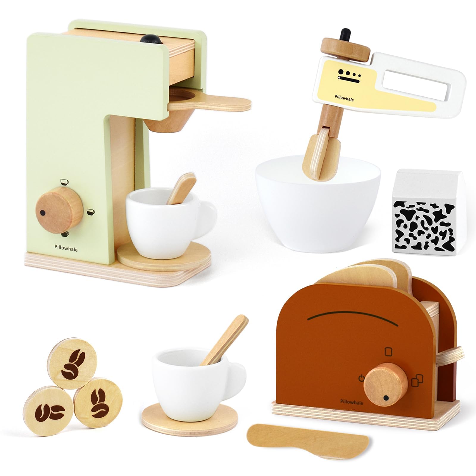 Amazon.com: Pillowhale Kids Coffee Maker Playset,Wooden Toy Toaster,Toy ...