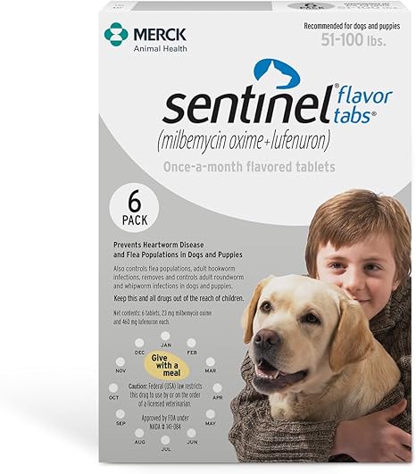 Amazon.com: Sentinel Flavor Tabs for Dogs, 51-100 lbs, 6 Chewable ...