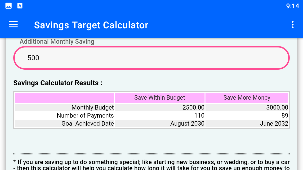 Savings Target Calculator - App on Amazon Appstore
