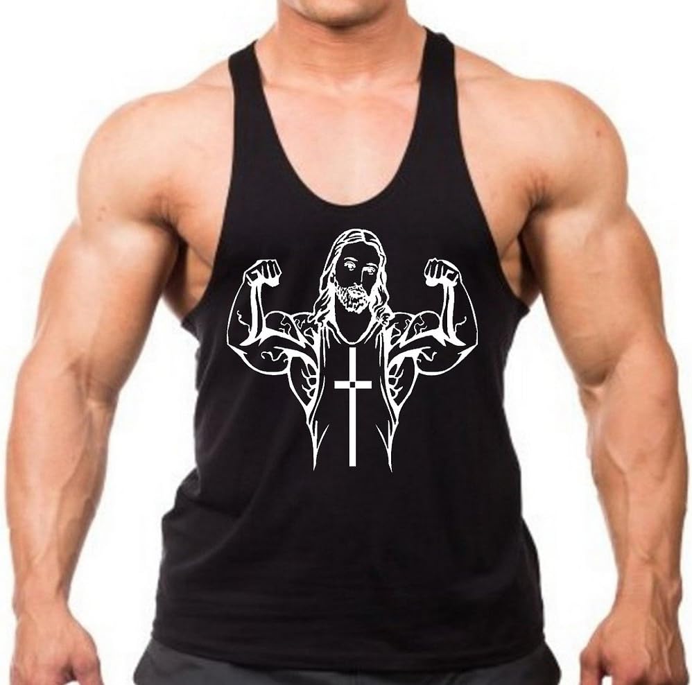 Interstate Apparel Inc Buff Jesus Muscle Flex Men's Black Stringer Tank ...