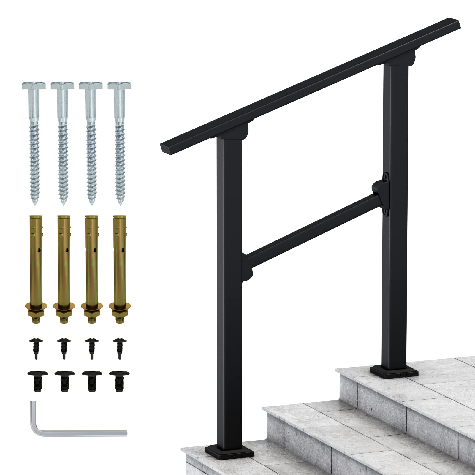 Rergy Handrails for Outdoor Steps, Black Wrought Iron Handrail, Fit 1 ...