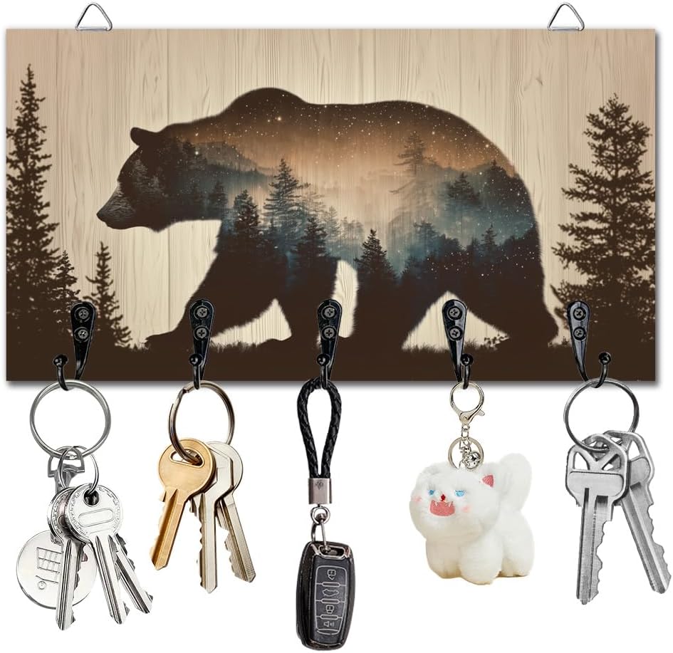 Amazon.com: DELORIGIN Forest Bear Key Holder Key Hooks Wall Mounted ...