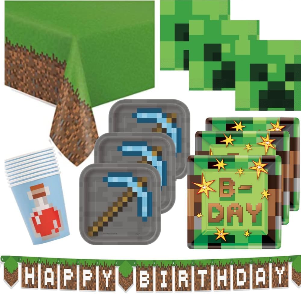 MINECRAFT Birthday Party Supplies : 8 Party Plates (9") 8 Minecraft ...