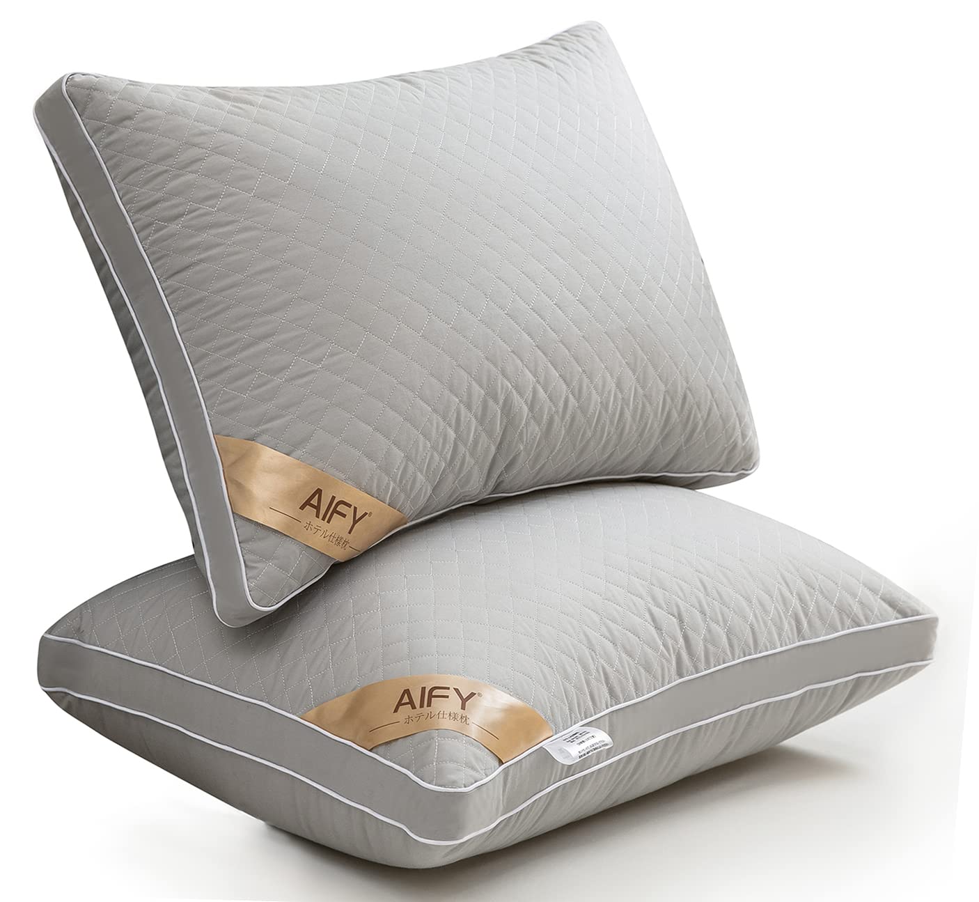 Amazon｜AIFY 枕 ホテル仕様 低中タイプ 高さ 16cm 仰向け うつぶせ寝 柔らかい枕 寝心地良い枕 安眠 まくら 丸洗い可能 立体構造 チェック柄 43×63cm グレー 2個 ...