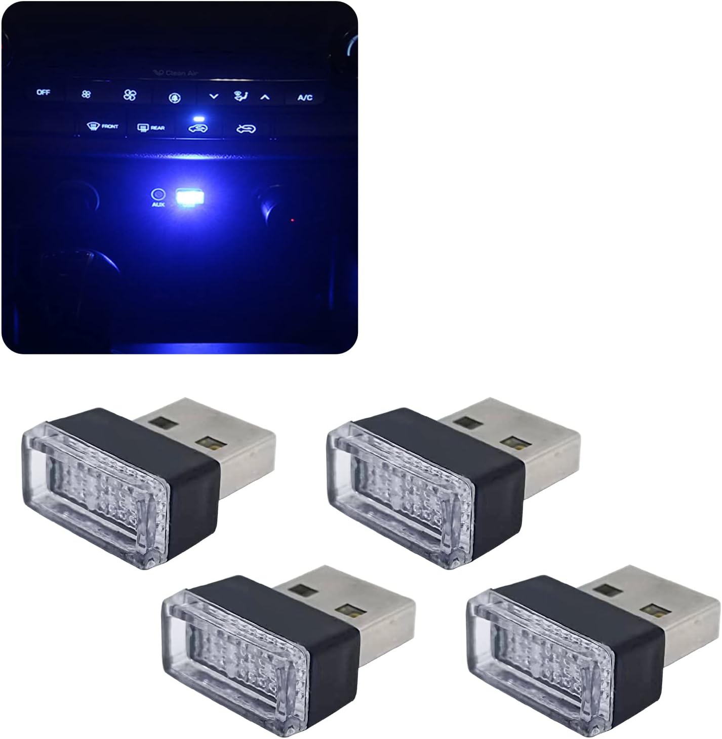 Amazon.com: Febrytold 4Pcs Blue USB Car Interior Atmosphere Lamps ...