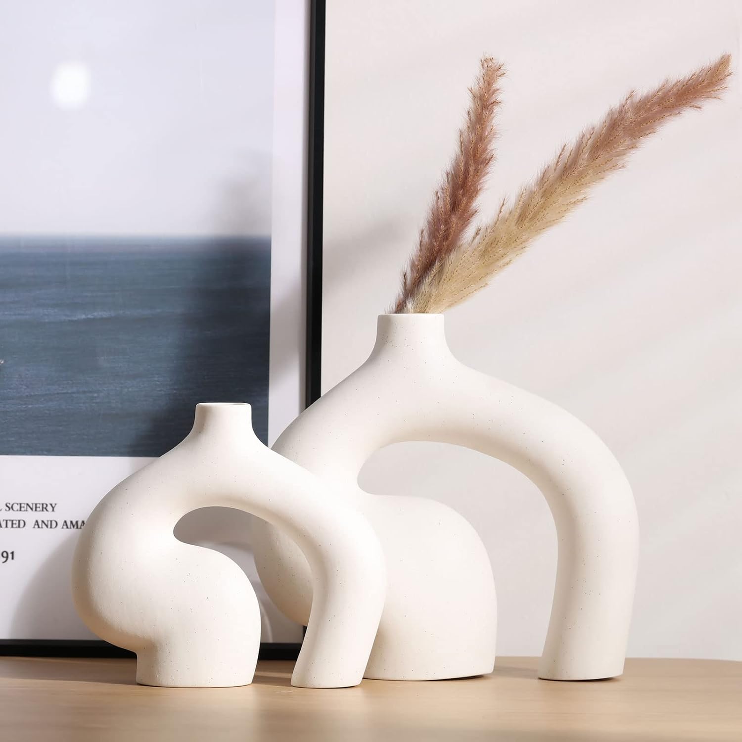 Amazon.com: KIOXOHO White Ceramic Vase Set 2 for Decor,Modern Abstract ...