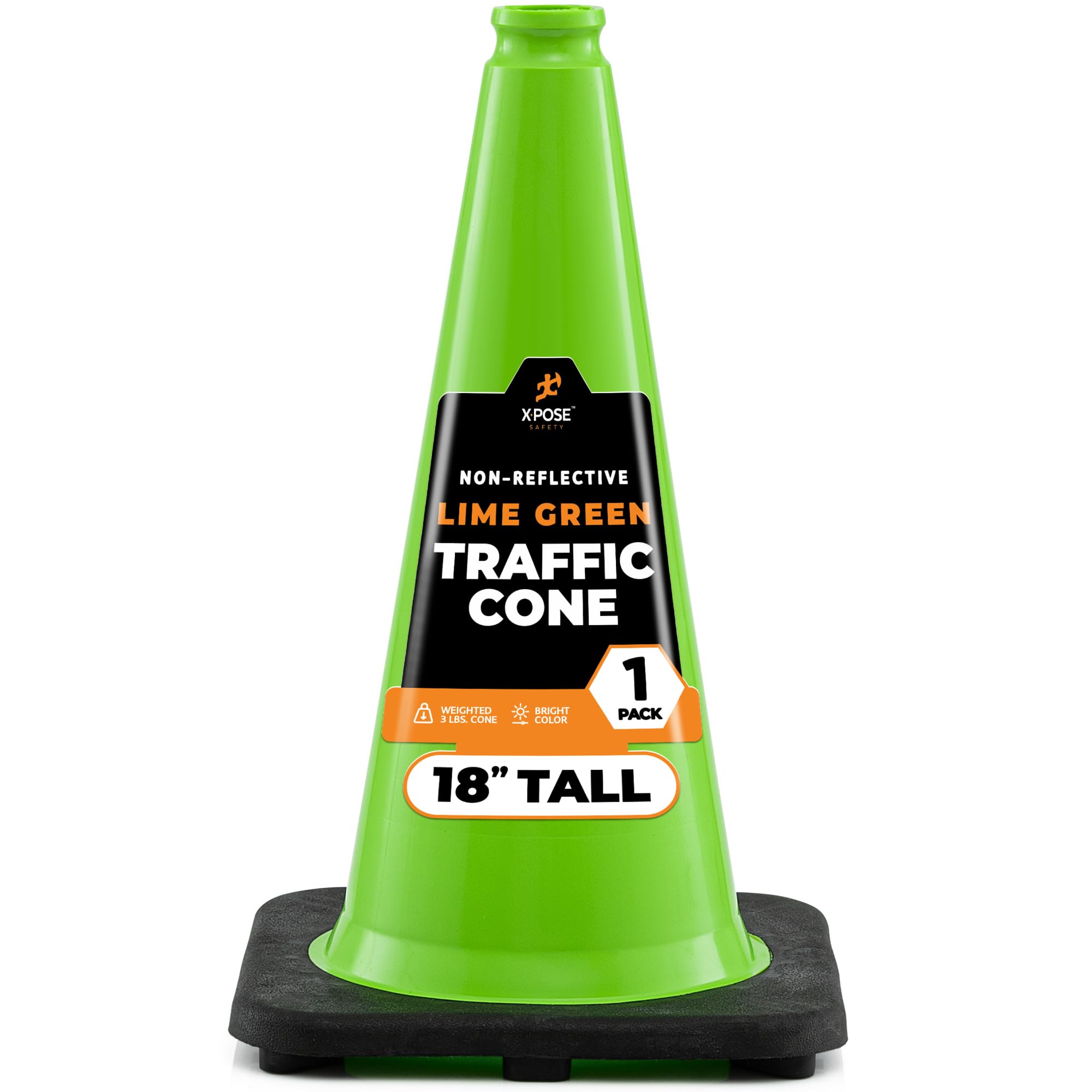 18” Lime Green Traffic Cone - 1 Pack - Premium PVC Safety Cone for Parking, Caution ...