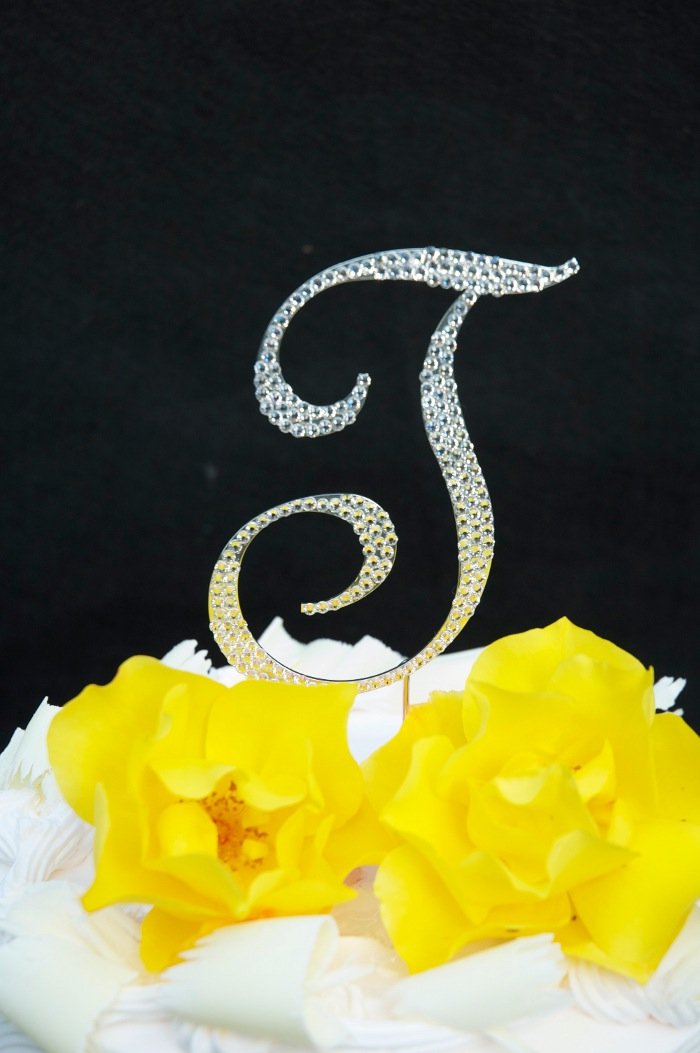 Swarovski Cake Topper F Full Crystal Monogram Silver Initial Cake