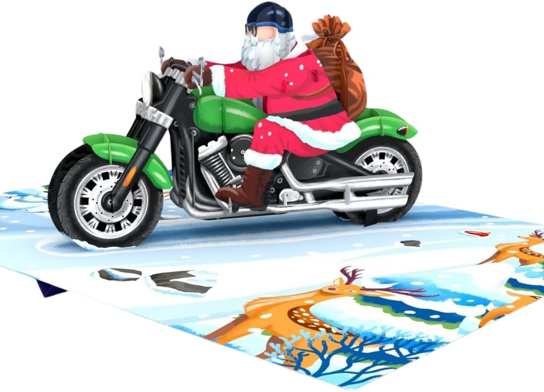 Three Dee Cards - Santa on Motorcycle Christmas 3D Special Pop Up ...