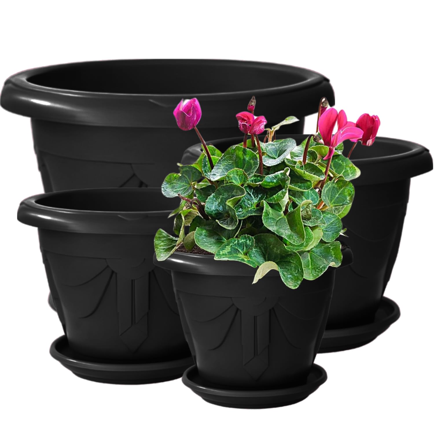 VR7 Plastic Planters Flower Pots with Drainage Holes & Saucers for ...