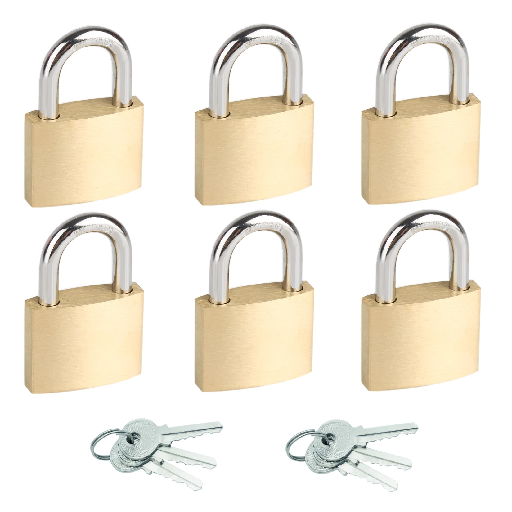 6Pack Small Padlocks Keyed Alike, 1-1/4"(32mm) Wide Solid Brass Body ...