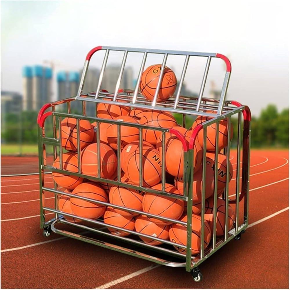 FUMBJFKT Rolling Sports Ball Storage Cart, Lockable Storage Ball Cart ...