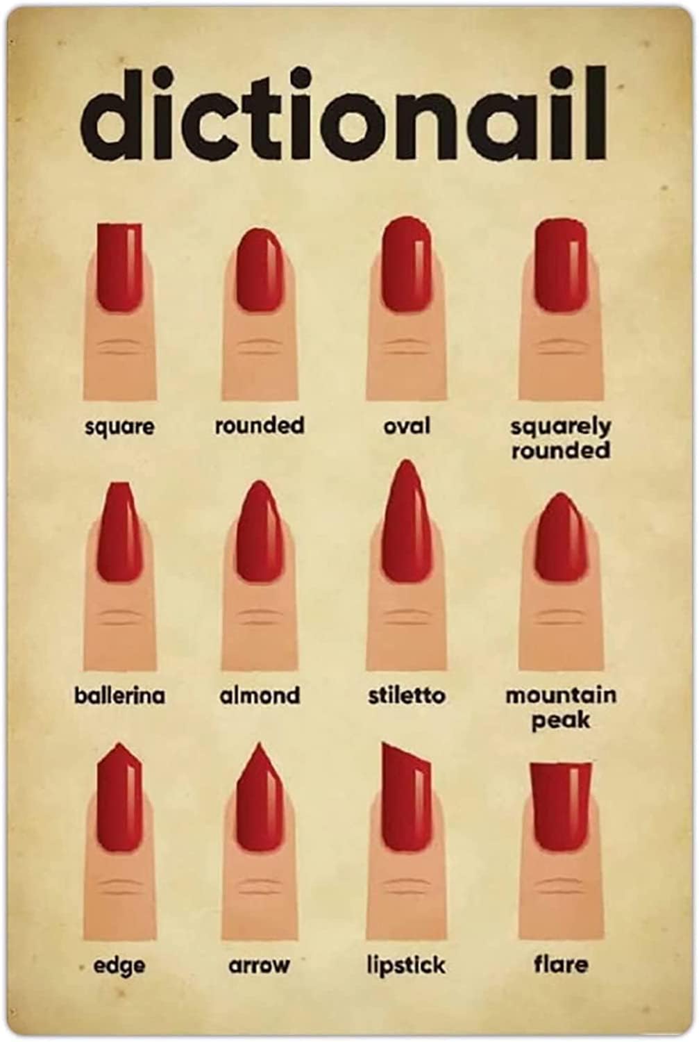 FONALO Nail Shape Chart Metal Tin Signs Nail Salon Wall Art Decor ...