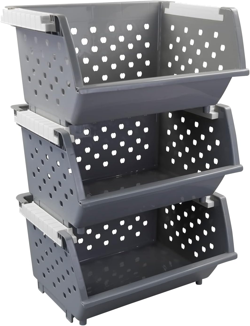 Amazon.com: Utiao 3 Pack Gray Large Stacking Basket Bin, Open Front ...