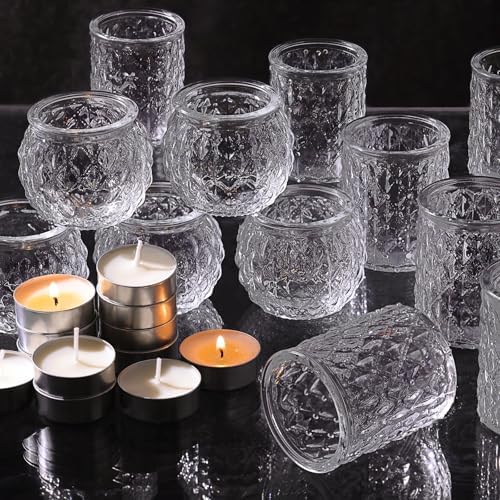 Amazon.com: 48Pcs Clear Votive Candle Holders - Glass Tea Light Candle ...