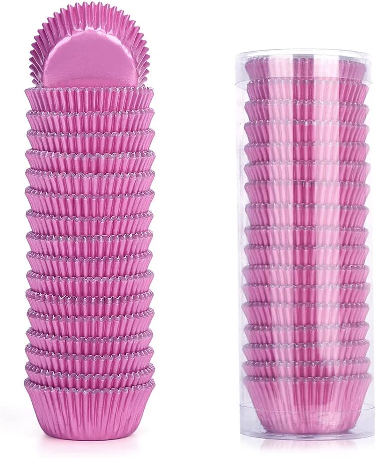 Amazon.com: Gifbera Pink Foil Cupcake Liners Mini Size Muffin Baking ...
