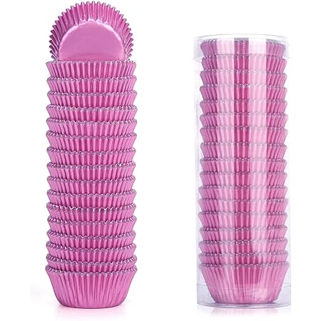 Amazon.com: Gifbera Pink Foil Cupcake Liners Mini Size Muffin Baking ...