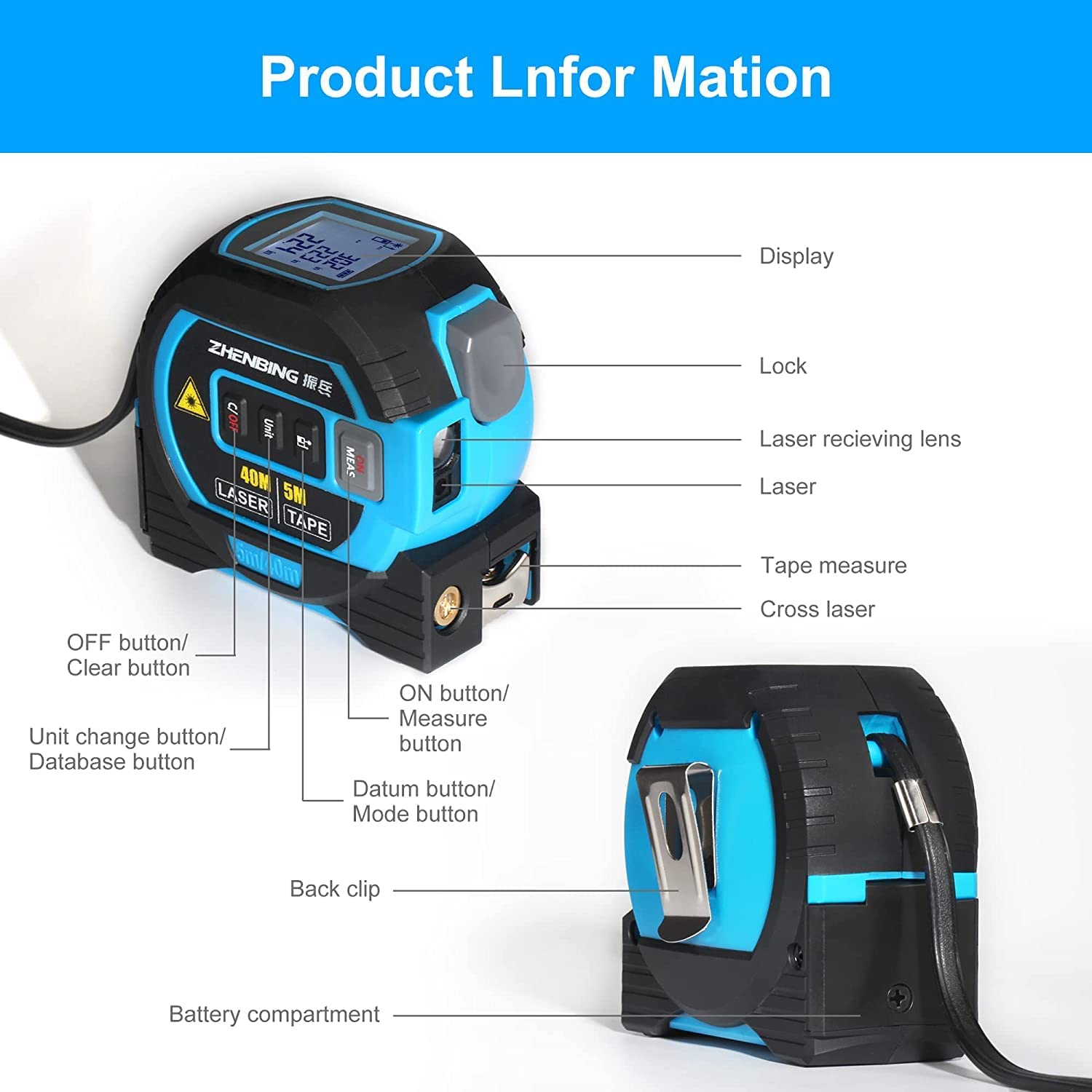 WINTAPE Laser Tape Measure 3-in-1 with Large LCD Display | Digital ...