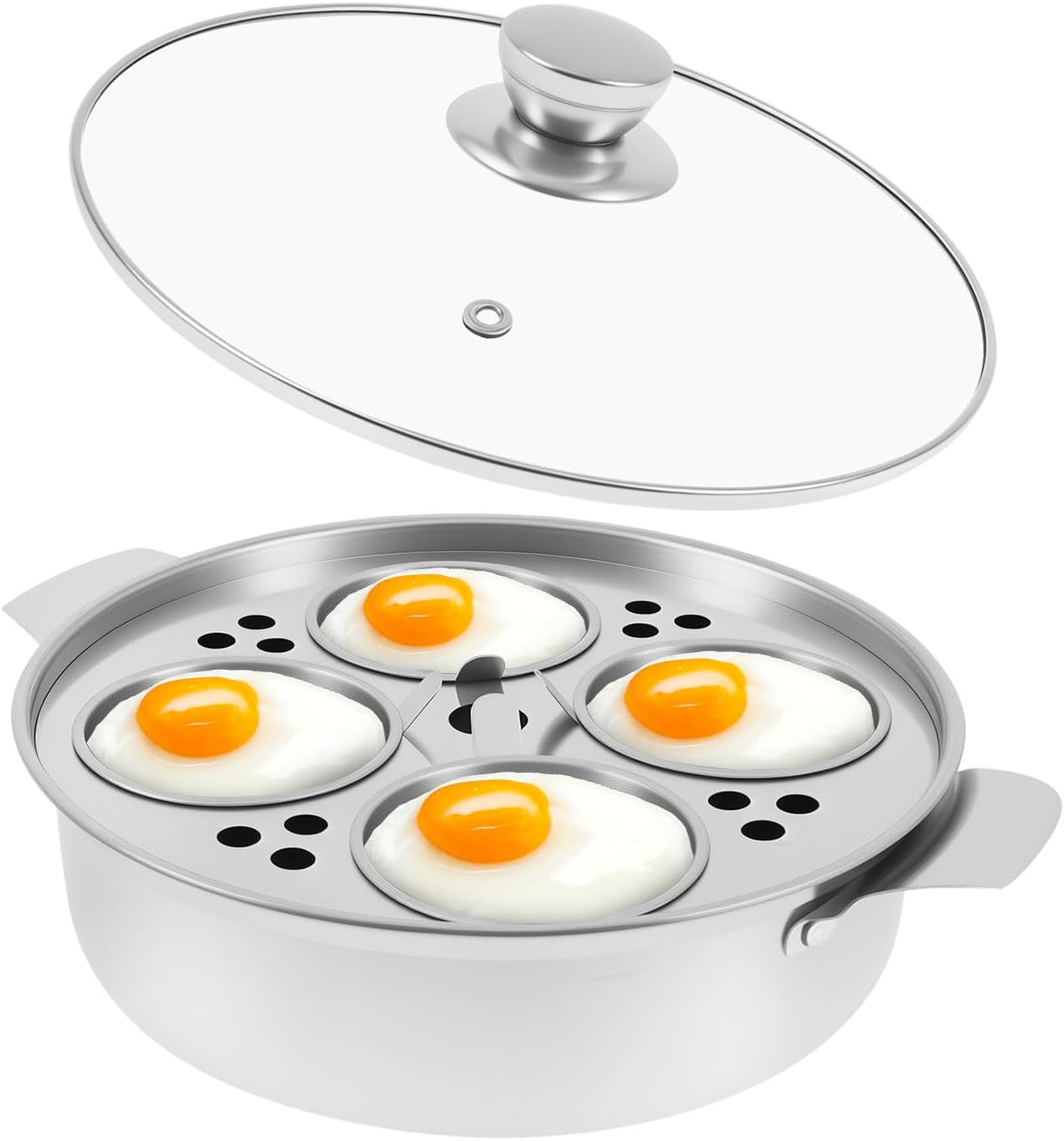 4 Cups Egg Poacher for Induction Hob, Stainless Steel Egg Poacher Pan ...