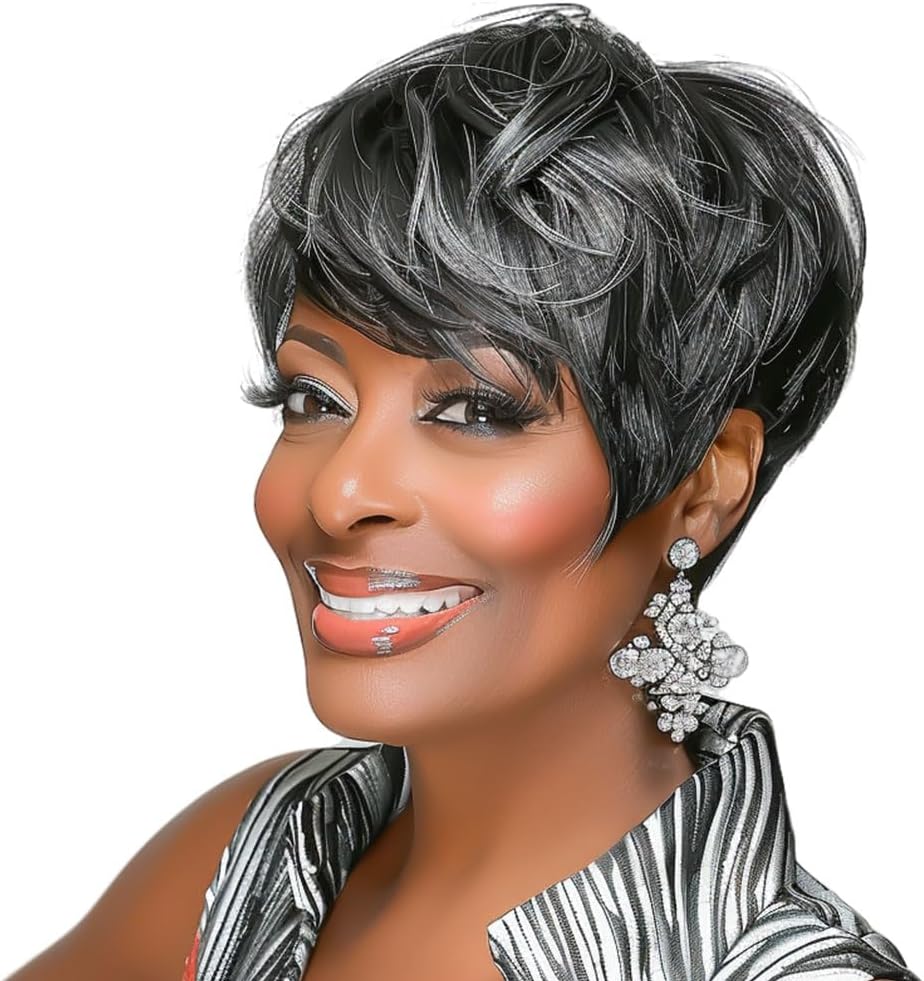 Amazon.com : Pixie Cut Wig Short Wigs for Black Women Short Black Curly ...