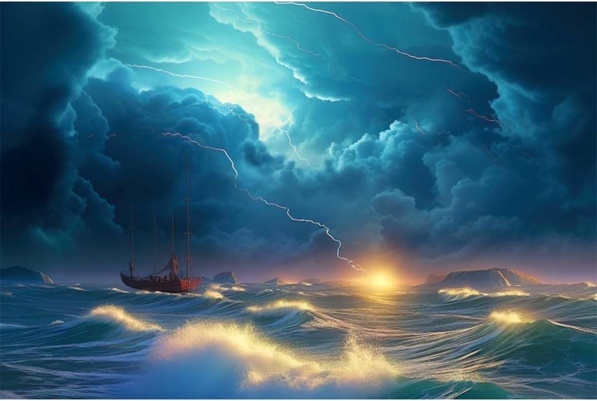 Amazon.com : YongFoto Ocean Lightning Storm Backdrop 5x3ft Dark Cloudy ...