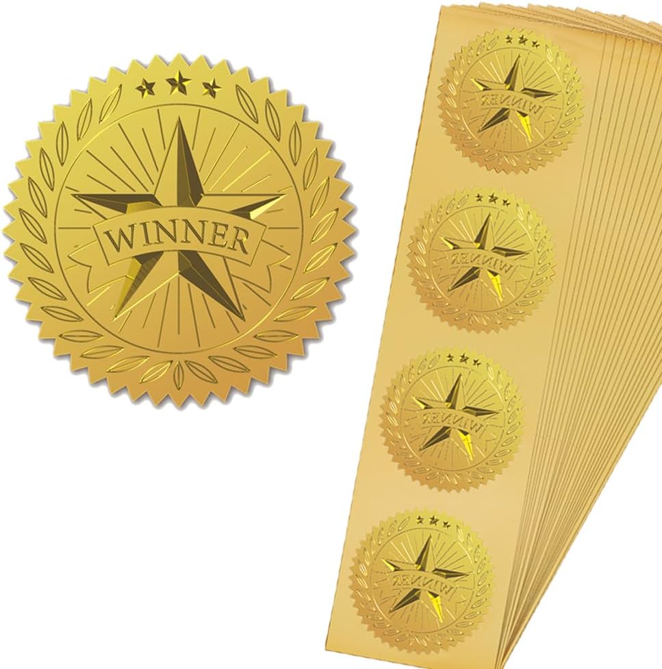 Amazon.com: FREEBLOSS 100pcs Winner Embossed Foil Certificate Seals 2 ...