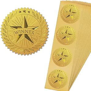 FREEBLOSS 100 Pcs Winner Gold Stickers Gold Embossed Foil Certificate ...