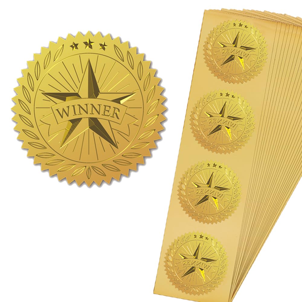 Amazon.com: FREEBLOSS 100pcs Winner Embossed Foil Certificate Seals 2 ...