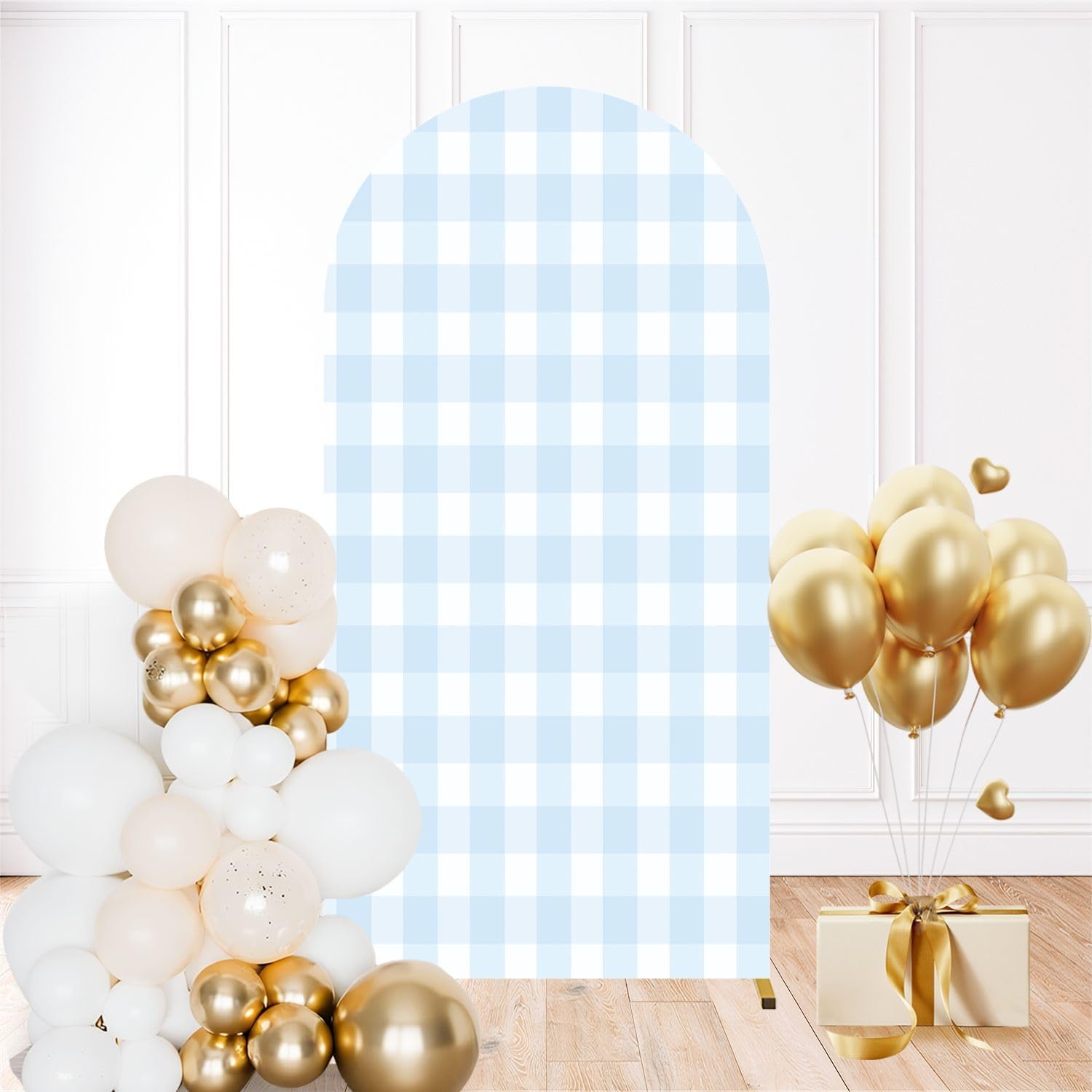 Amazon.com : 6FT Wedding Arch Backdrop Cover Light Blue Gingham Spandex ...