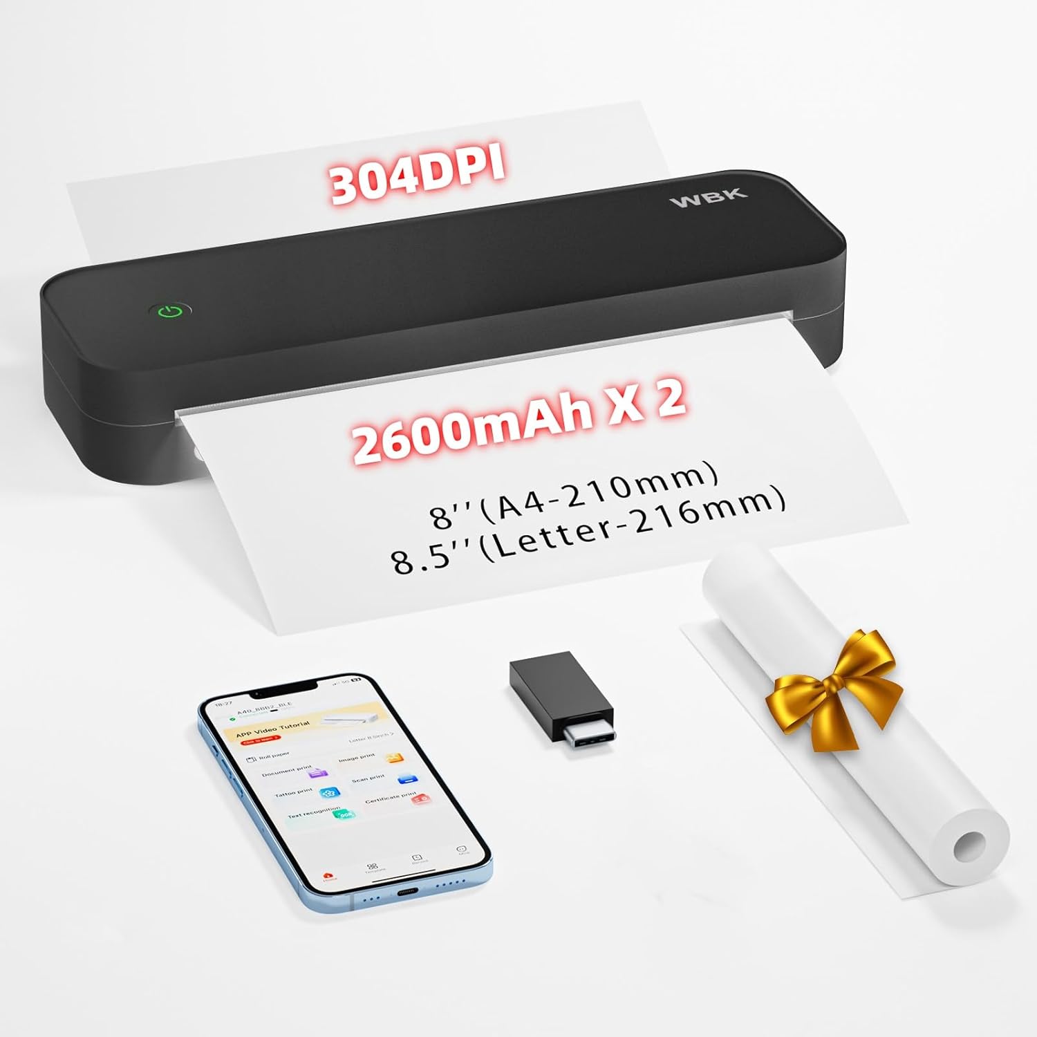 Amazon.com: Portable Printers Wireless for Travel, Thermal Inkless ...