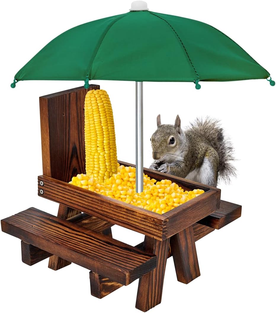 Amazon.com: VASGOR Squirrel Feeder Table with Umbrella, Wooden Squirrel ...