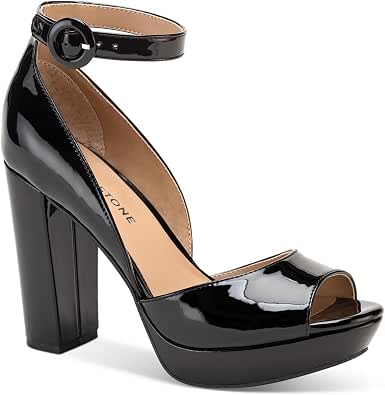 Amazon.com | SUN STONE Womens Reeta Patent Peep Toe Block Heels Black 8 ...