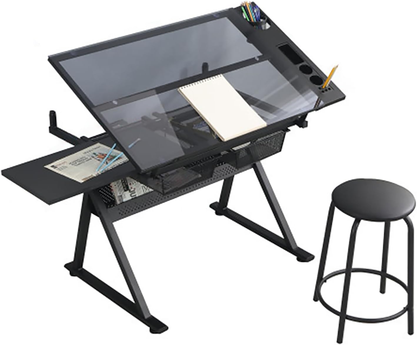 Amazon.com: Drafting Table w/Stool,Height Adjustable Tempered Glass ...