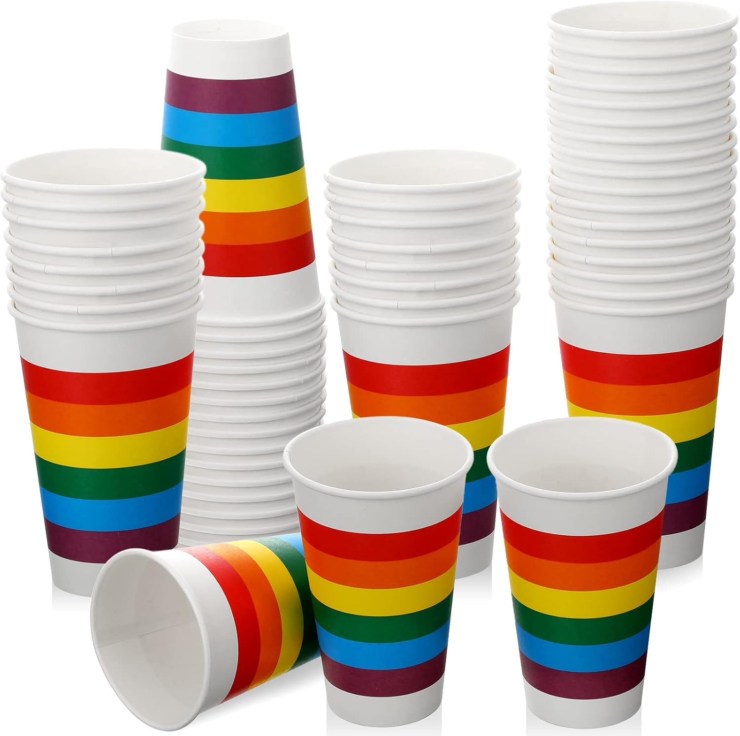 Amazon.com: Rtteri 50 Pcs 16oz Pride Rainbow Paper Cups Disposable ...