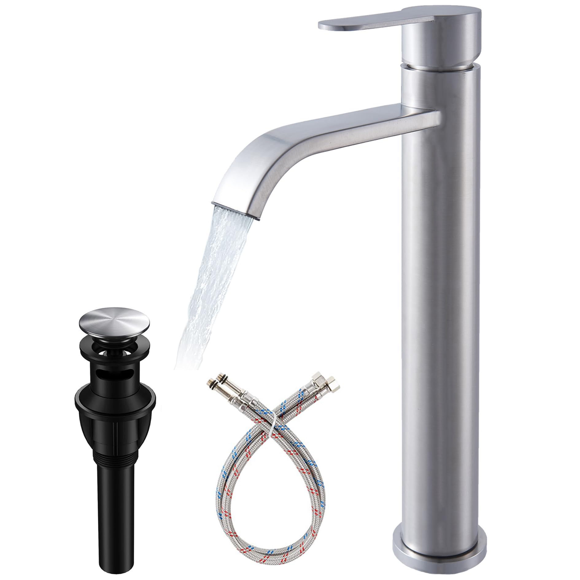 VAPSINT Vessel Sink Faucet Brushed Nickel, Waterfall Tall Bathroom ...