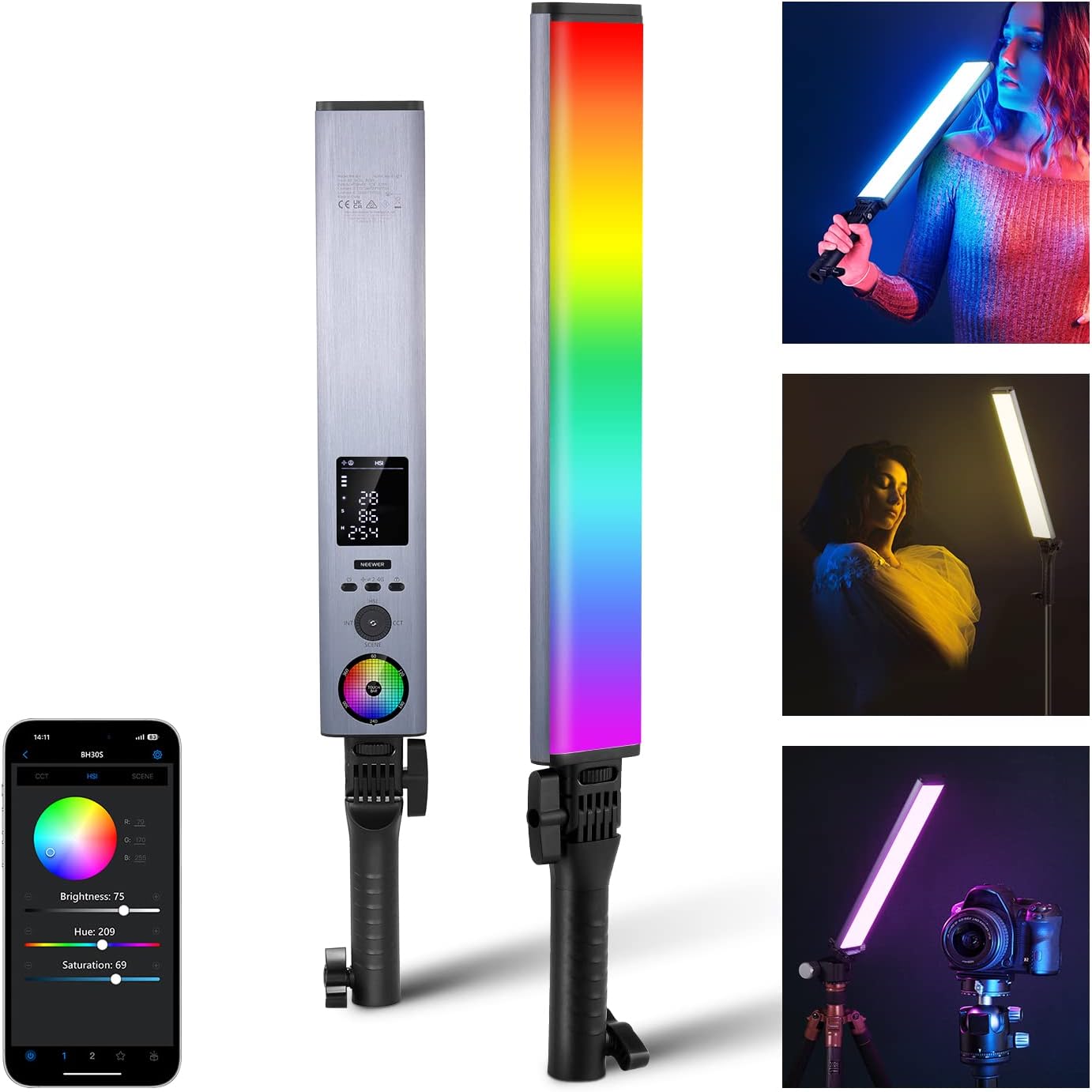 LUXCEO P400 RGB Handheld LED Videoleuchte RGB Lichtstab, 360° volle ...