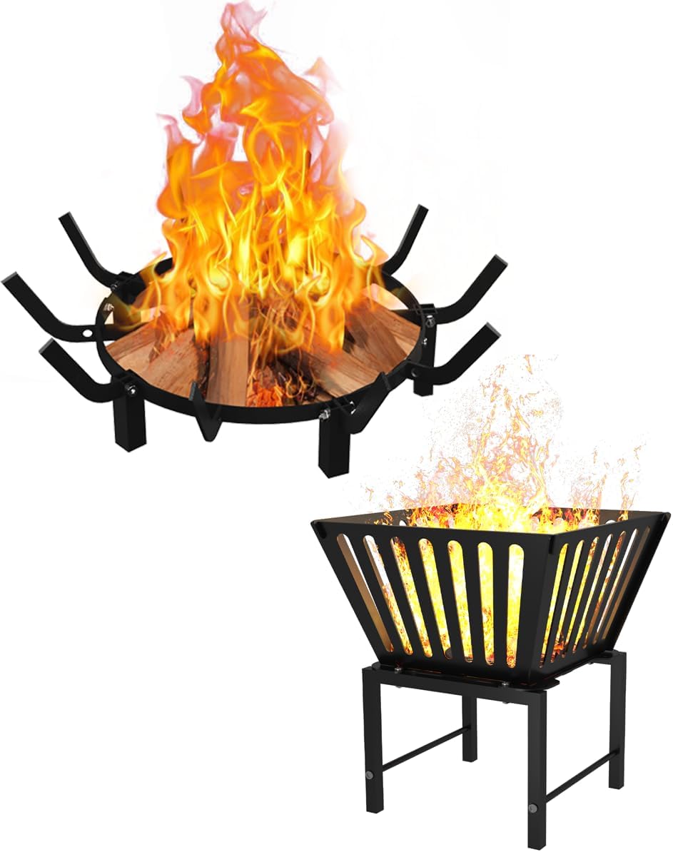 Amazon.com: Mondazie 24 Inch Round Fire Pit Grate & 17 Inch Trapezoid ...