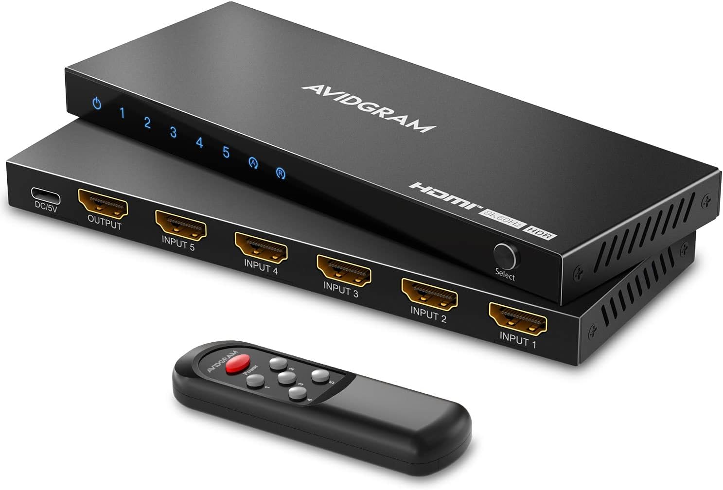 Amazon.com: HDMI 2.1 Switch 8K 60Hz, AVIDGRAM HDMI Switcher 5 in 1 Out with IR Remote, 5 Port 4K ...